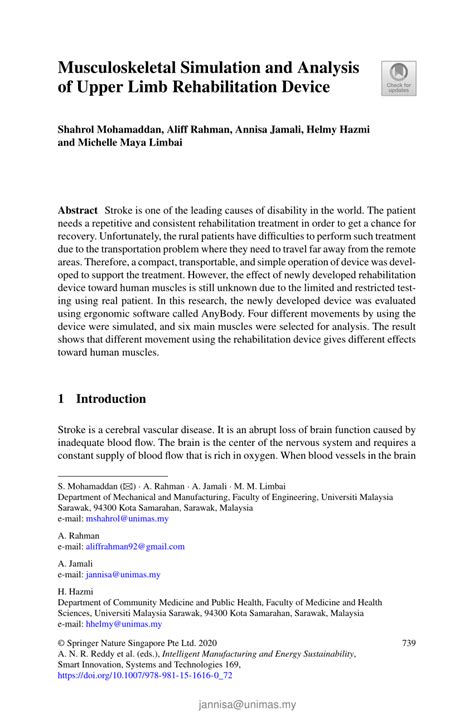 Pdf Musculoskeletal Simulation And Analysis Of Upper Limb Rehabilitation Device
