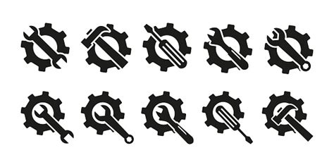 수리 관련 서비스 도구 벡터 아이콘 집합입니다 기어 휠 스크루 드라이버 해머 렌치 스패너 공학에 대한 스톡 벡터 아트 및 기타 이미지 공학 그래픽 사용자 인터페이스