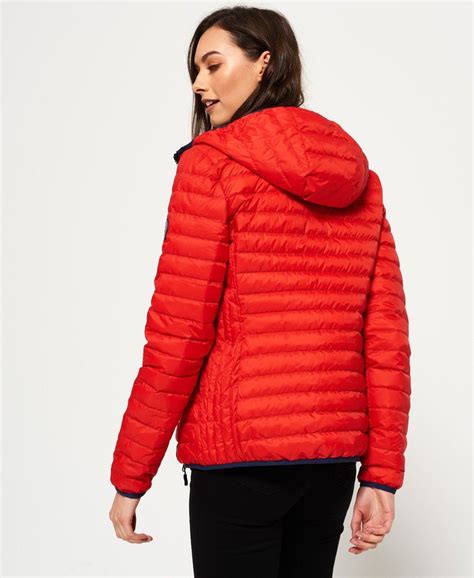 Womens Core Down Hooded Jacket In Red Superdry Uk Jackets Superdry