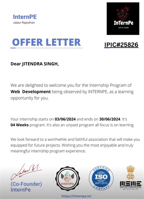 Jitendra Singh On Linkedin Internship Careerdevelopment Opportunity
