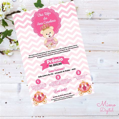 Convite Digital Chá Rifa Ursinha Princesa Elo
