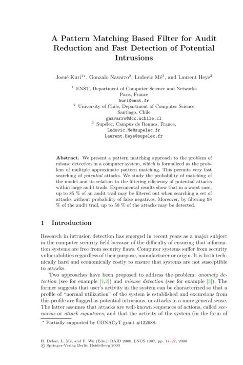 PDF A Pattern Matching Based Filter For Audit Reduction And Fast