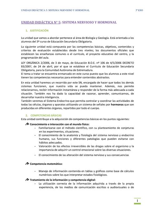 SNC Y Hormonas Relacion Entre Sistemas Nerviosos Y Endocrino UNIDAD DIDCTICA N SISTEMA
