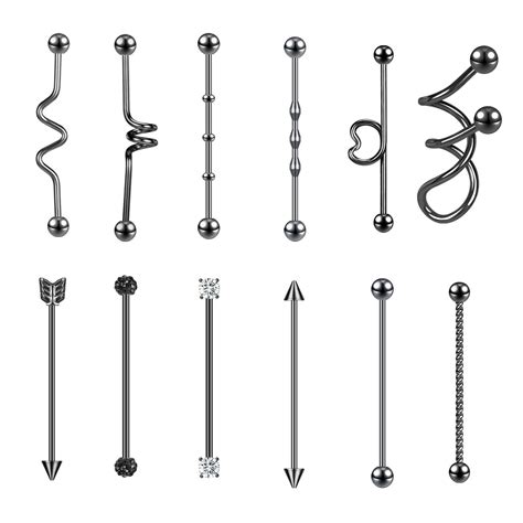 Zs 12pcsset 14g Spiral Industrial Barbell Earring Ball Cartilage