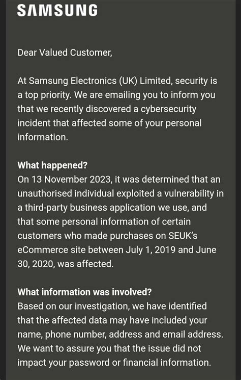 Samsung Notifies Uk Customers Of Data Breach Personal Information Exposed In Recent Security