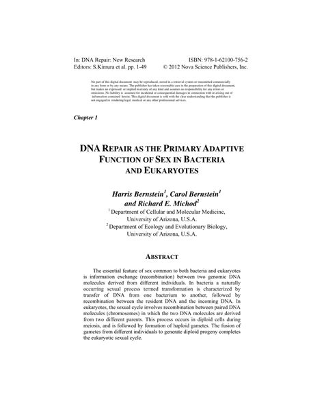 Pdf Dna Repair As The Primary Adaptive Function Of Sex In Bacteria