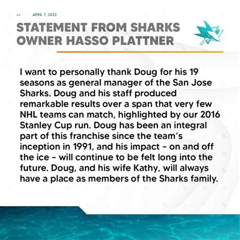 San Jose Sharks On Instagram “statement From Sjsharks Owner Hasso Plattner On Doug Wilson