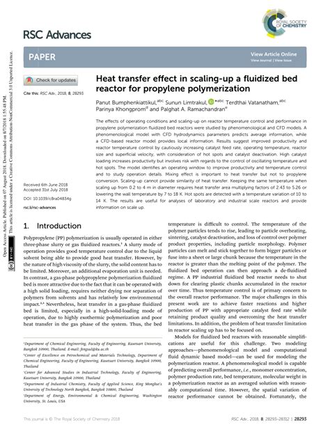Pdf Heat Transfer Effect In Scaling Up A Fluidized Bed Reactor For Propylene Polymerization
