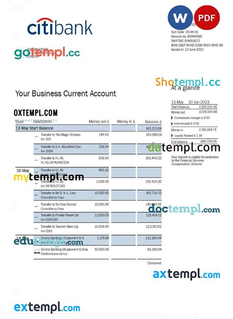 Citibank Business Bank Statement Word And Pdf Fake Template
