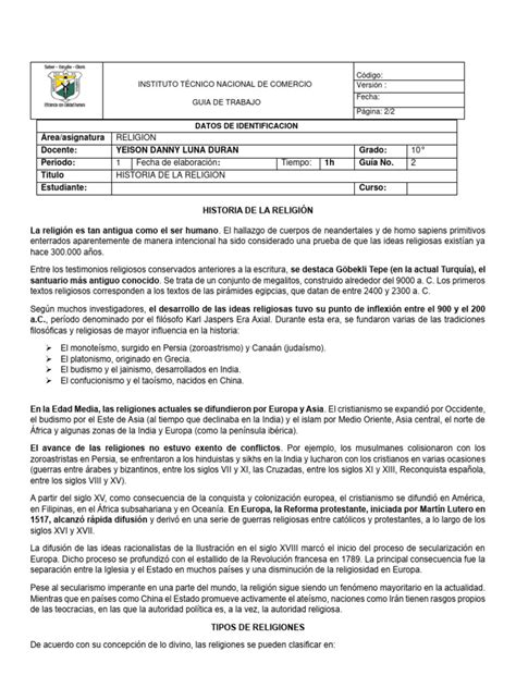 Guía 02 Historia De La Religion 4 Pdf Politeísmo Monoteísmo