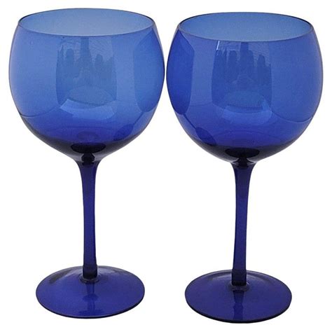 Cobalt Blue Wine Globe Goblets A Pair For Sale At 1stdibs