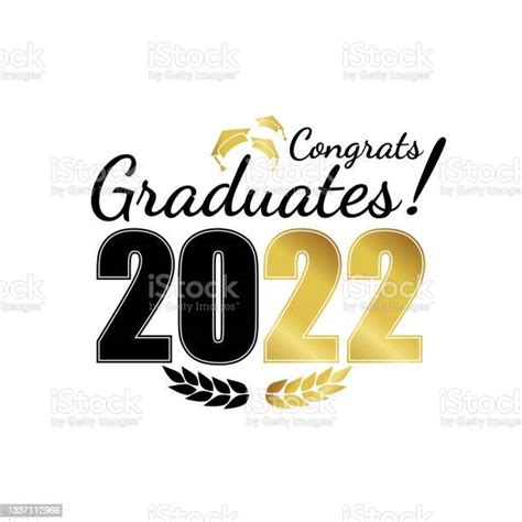 2022년 클래스 교육 학술 모자와 흰색 에 월계수 화환 블랙 골드 번호 졸업 디자인 고등학교 또는 대학 축하 졸업생 연감템플릿 벡터 그림입니다 2022년에 대한 스톡 벡터