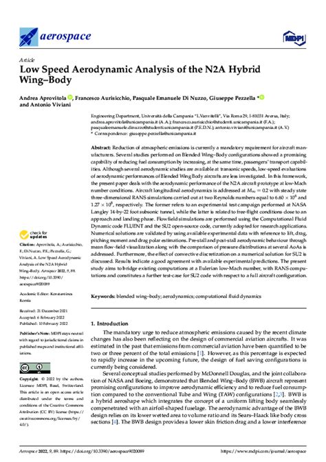 Pdf Low Speed Aerodynamic Analysis Of The N2a Hybrid Wingbody