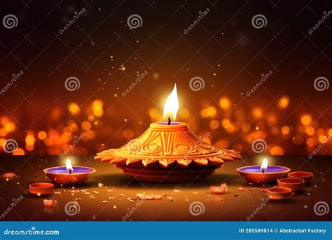 Happy Diwali Design With Diya Oil Lamp Elements On Purple Rangoli