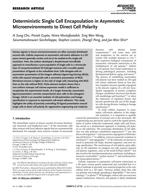 PDF Deterministic Single Cell Encapsulation In Asymmetric