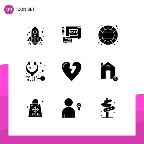 9 Universal Solid Glyphs Set For Web And Mobile Applications Love Heart Attack Creative