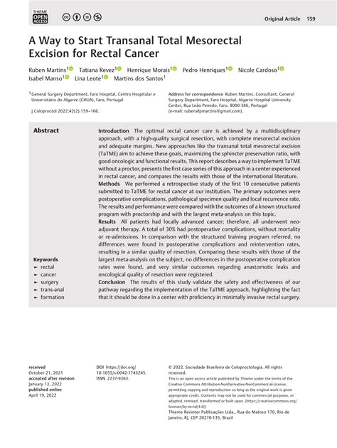 Pdf A Way To Start Transanal Total Mesorectal Excision For Rectal Cancer