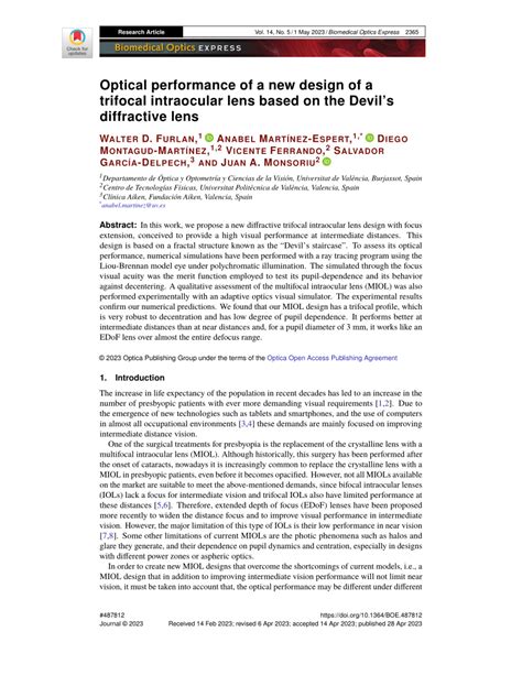 Pdf Optical Performance Of A New Design Of A Trifocal Intraocular
