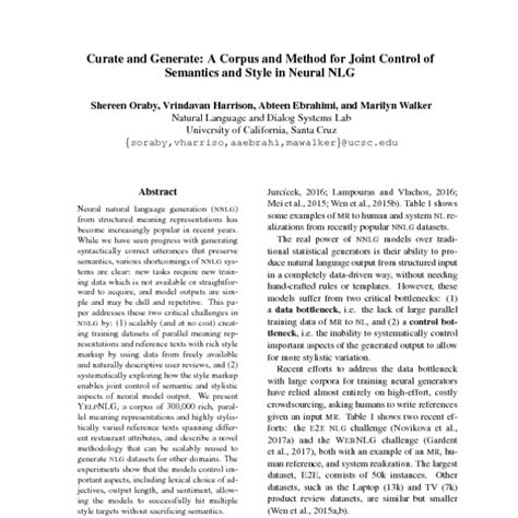 Curate And Generate A Corpus And Method For Joint Control Of Semantics And Style In Neural Nlg