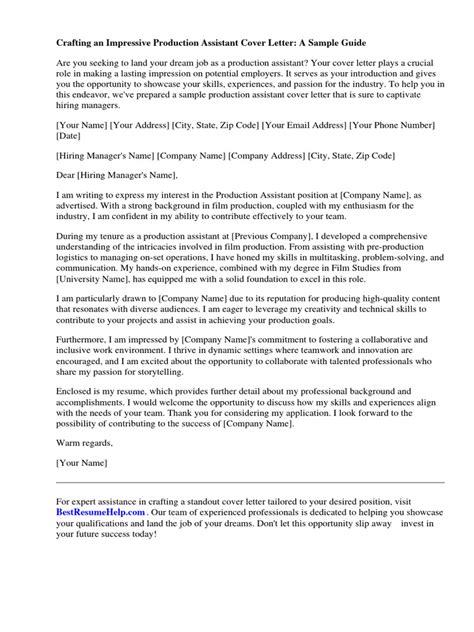 Production Assistant Cover Letter Sample Download Free Pdf Résumé