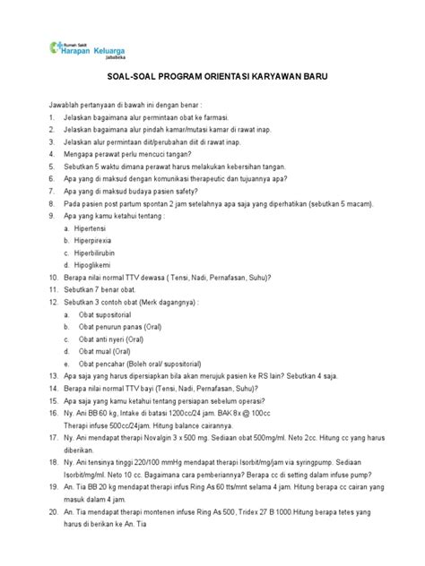 Soal Soal Program Orientasi Karyawan Baru Essai Pdf
