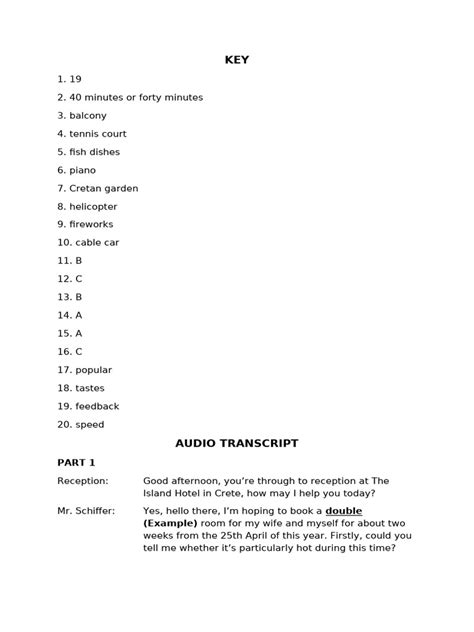 Ielts Listening Test Key And Transcript Pdf Barter