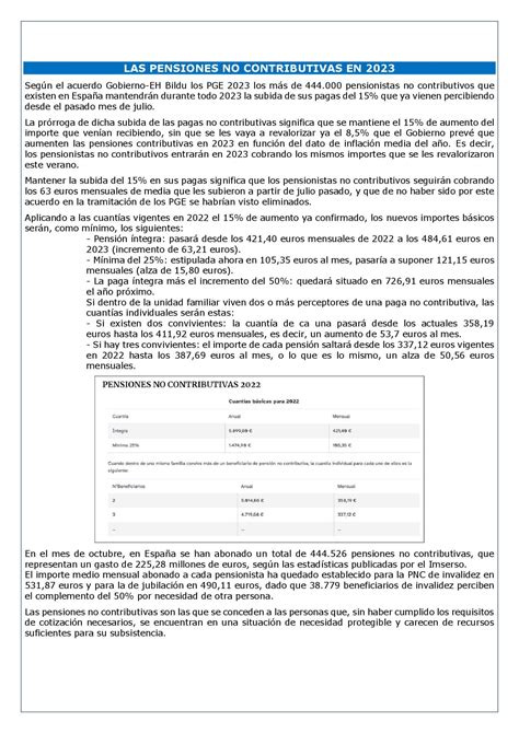Las Pensiones No Contributivas En 2023 Laboral Pensiones