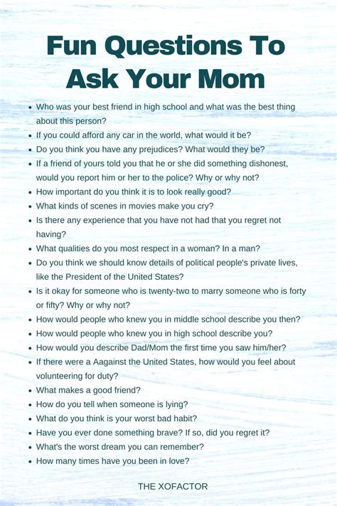 100 Questions To Ask Your Mom The Xo Factor
