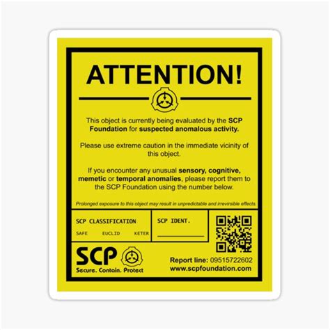 Scp Anomalous Object Sticker For Sale By Partiallyplanet Redbubble