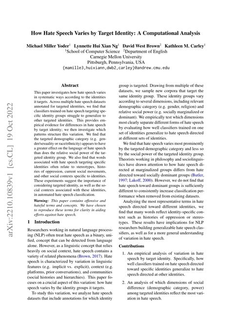 Pdf How Hate Speech Varies By Target Identity A Computational Analysis
