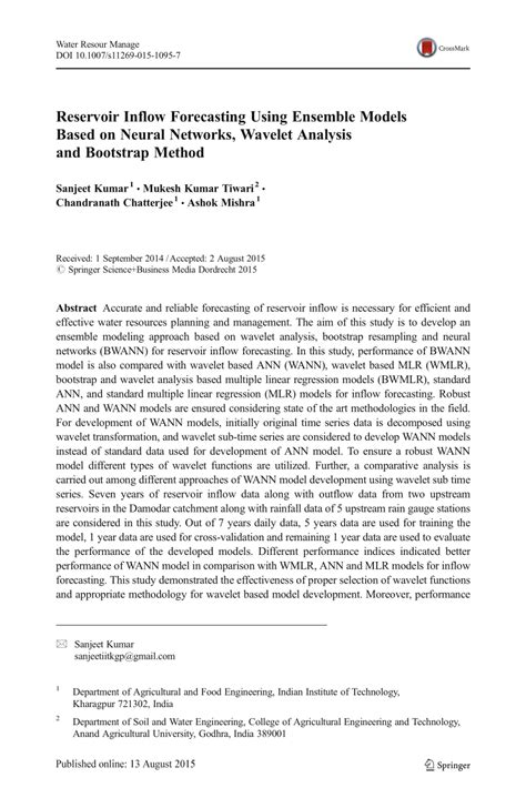 Pdf Reservoir Inflow Forecasting Using Ensemble Models Based On