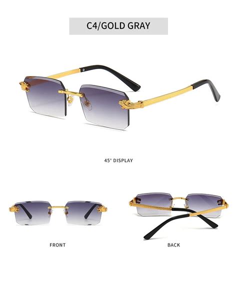 Badu Bg Малки правоъгълни слънчеви очила без рамки Мъже Жени Леопардови слънчеви очила за мъже