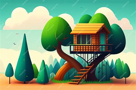 Una Ilustración De Dibujos Animados De Una Casa En El árbol Con Una