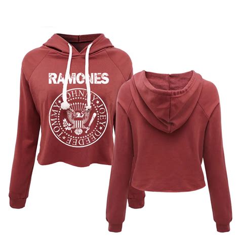 Women Harajuku Crop Top Hoodie Ramones Rock Band Cropped Hoodies