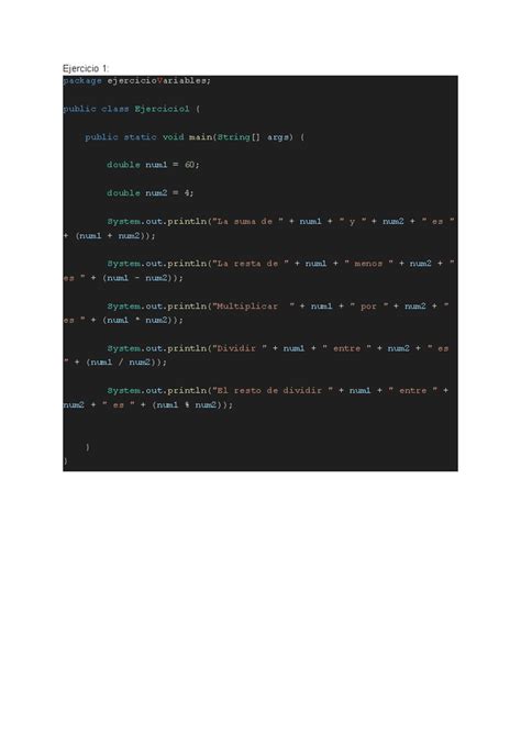 Ejercicios Java Ejercicio 1 Package Ejerciciovariables Public Class