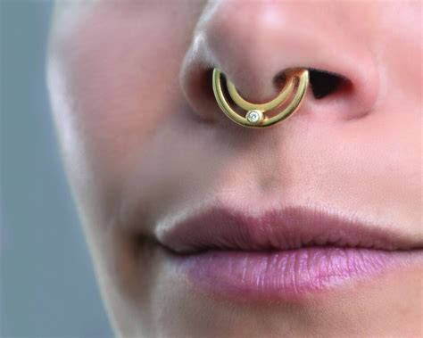 Diamond Septum Ring 14k Solid Gold Septum Ring Septum Jewelry Unique