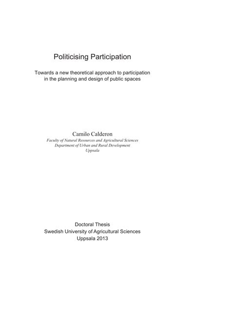 PDF Politicising Participation Towards A New Theoretical Approach To