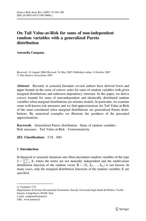 pdf on tail value at risk for sums of non independent random