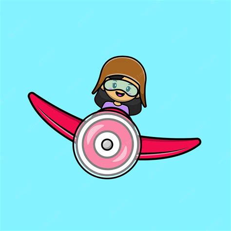 Premium Vector Cute Girl Riding Plane Cartoon Vector Icon Illustration