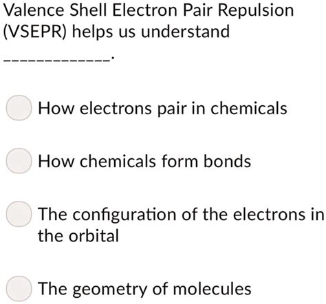 Solved Valence Shell Electron Pair Repulsion Vsepr Helps Us