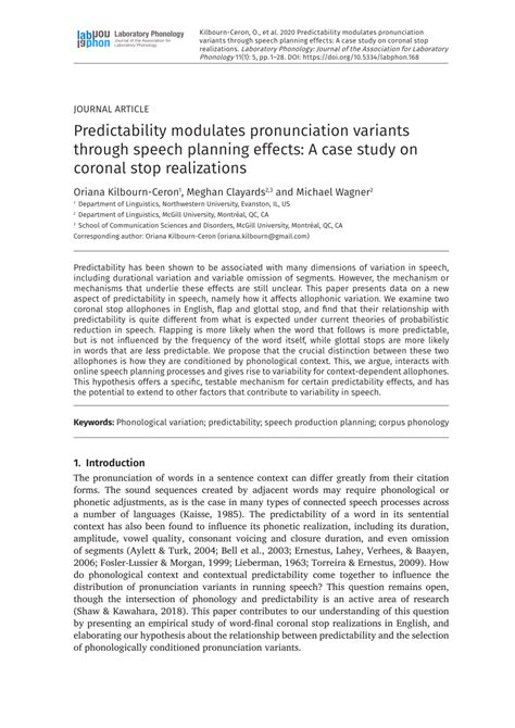 Pdf Predictability Modulates Pronunciation Variants Through Speech