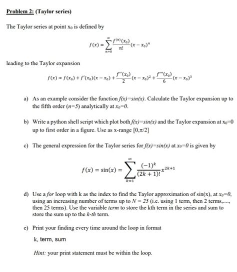 solved problem 2 taylor series the taylor series at point