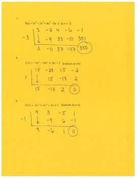 Synthetic Substitution Worksheet With Step By Step Answers TPT