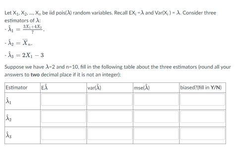 Solved Let X X X Be Iid Pois Random Variables Chegg