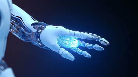 3d Printed Robot Hand Manipulating A Digital Hologram Futuristic Conceptual Rendering Background