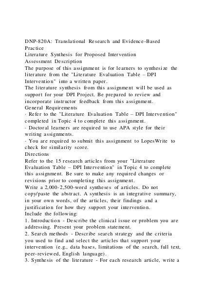 Dnp 820a Translational Research And Evidence Based Practicelite Docx