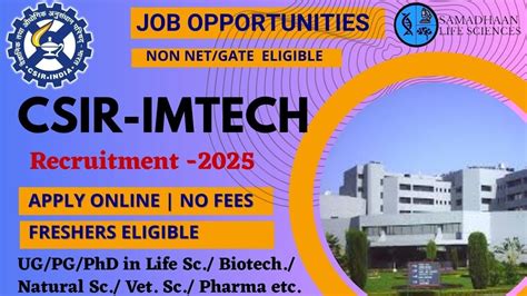 Csir Imtech Recruitment 2025 Multiple Posts Freshers Eligible No
