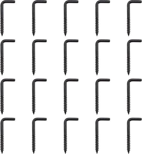 L Vormige Haken Met Schroefdraad 24 Stuks Zwart Bol