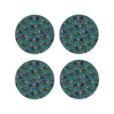 Junzan Skull Black Cats In Mexican Print Coasters For Drinks Leather Coasters Set Of For