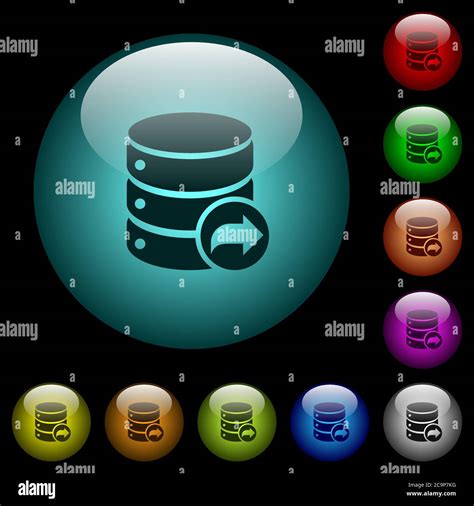 Database Transaction Commit Icons In Color Illuminated Spherical Glass